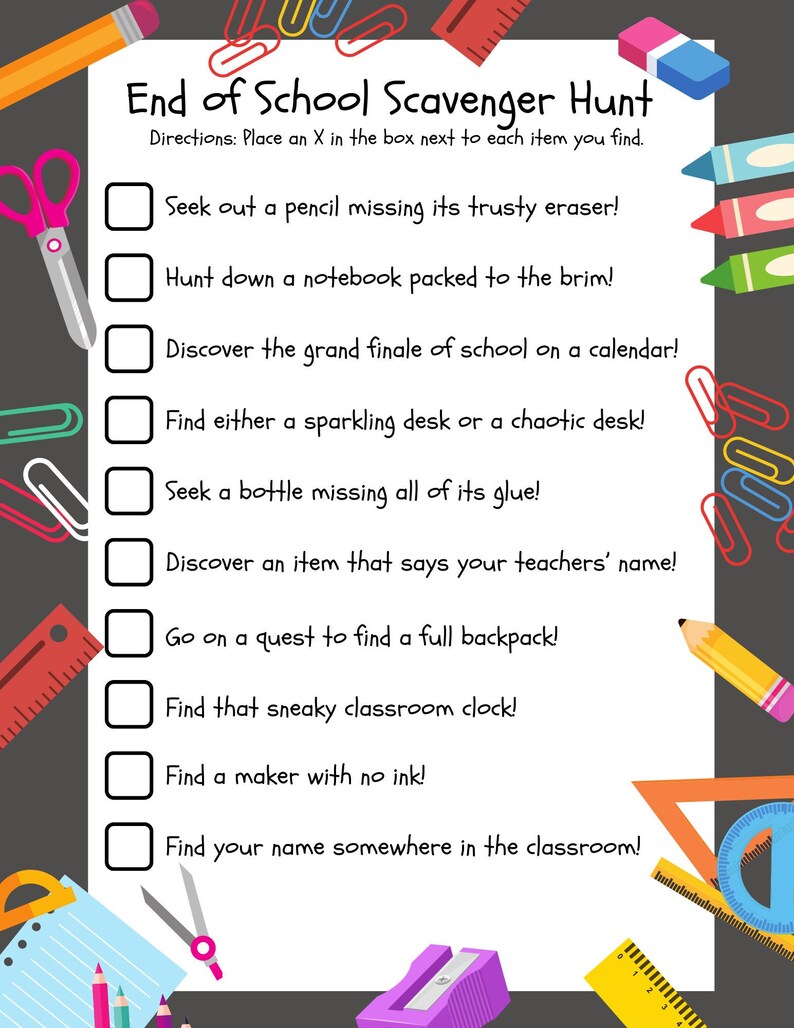 End of School Year Scavenger Hunt: Classroom Items and Classmates ...