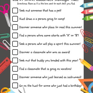 End of School Year Scavenger Hunt: Classroom Items and Classmates ...