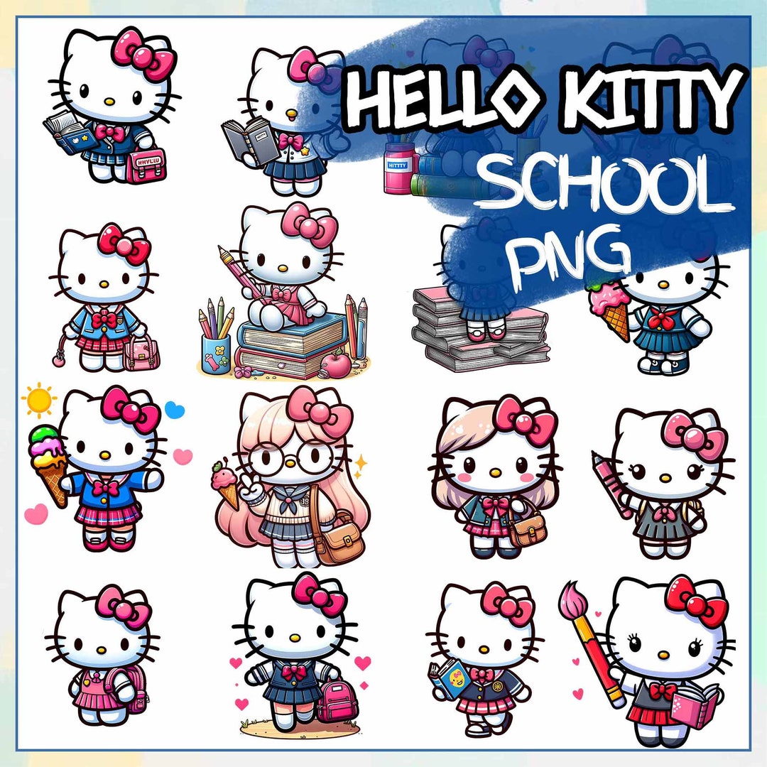 Hello School Girl Kitty PNG School Books Pink Heart Pink Skirt PNG ...