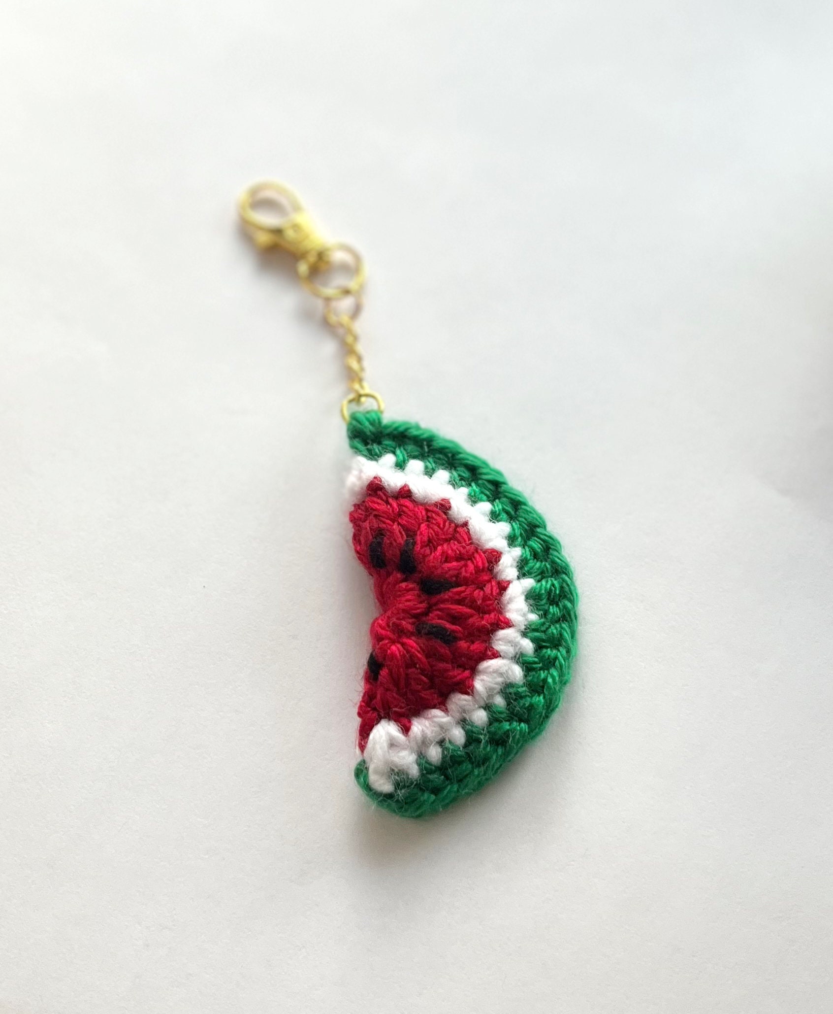 Crochet Watermelon Keychain - Gold Crochet Keychain, Watermelon Crochet ...