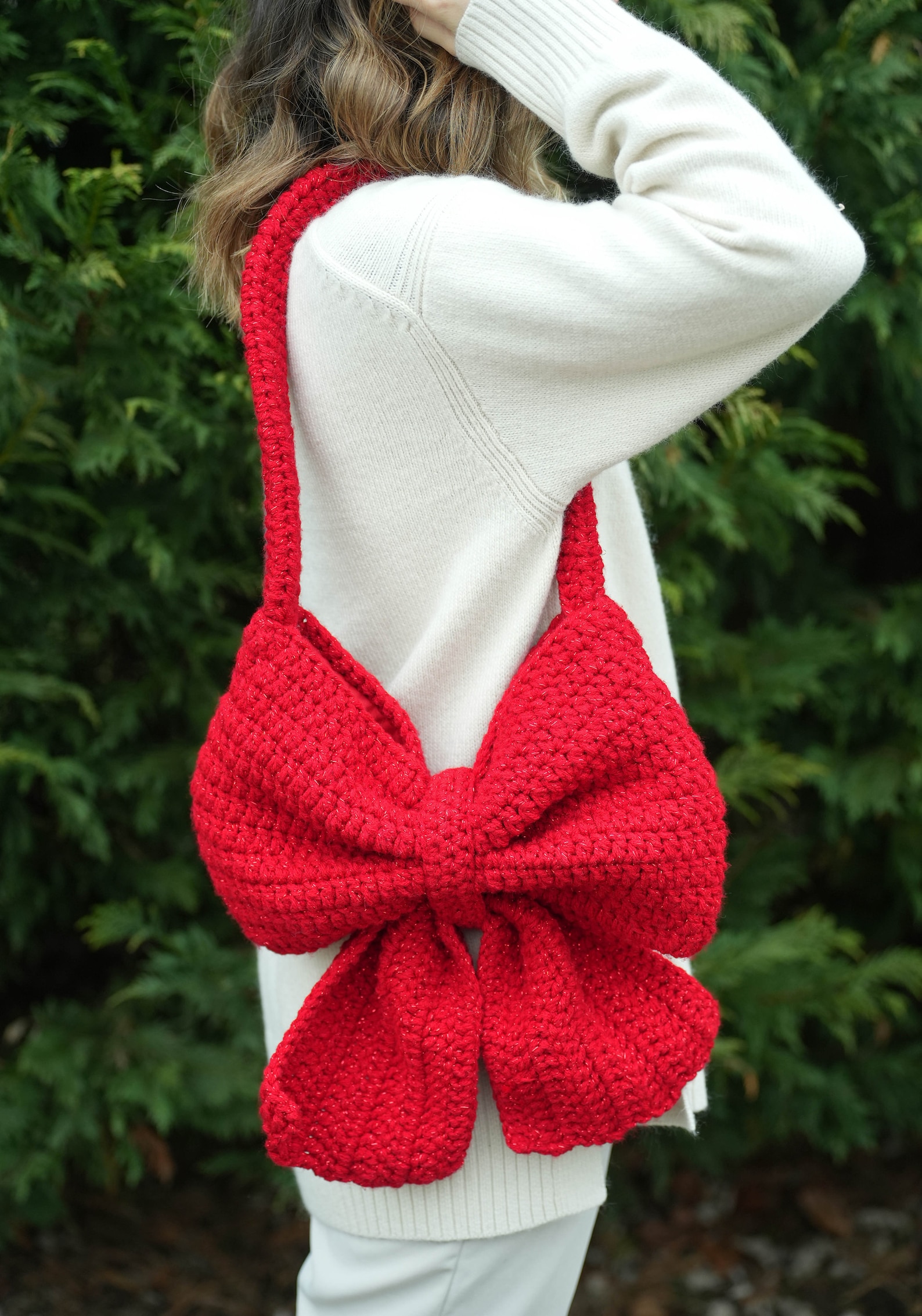 Red Crochet Bow Bag Coquette Shoulder Bag, Red Bow Bag, Crochet ...
