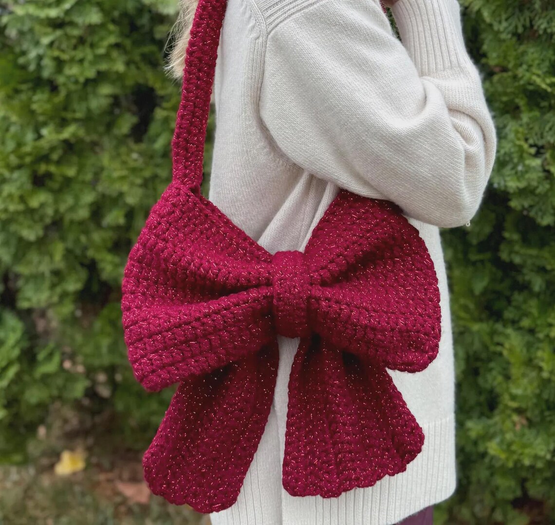 Crochet Bow Bag - Coquette Shoulder Bag, Bow Bag, Knit Bow Bag, Crochet ...