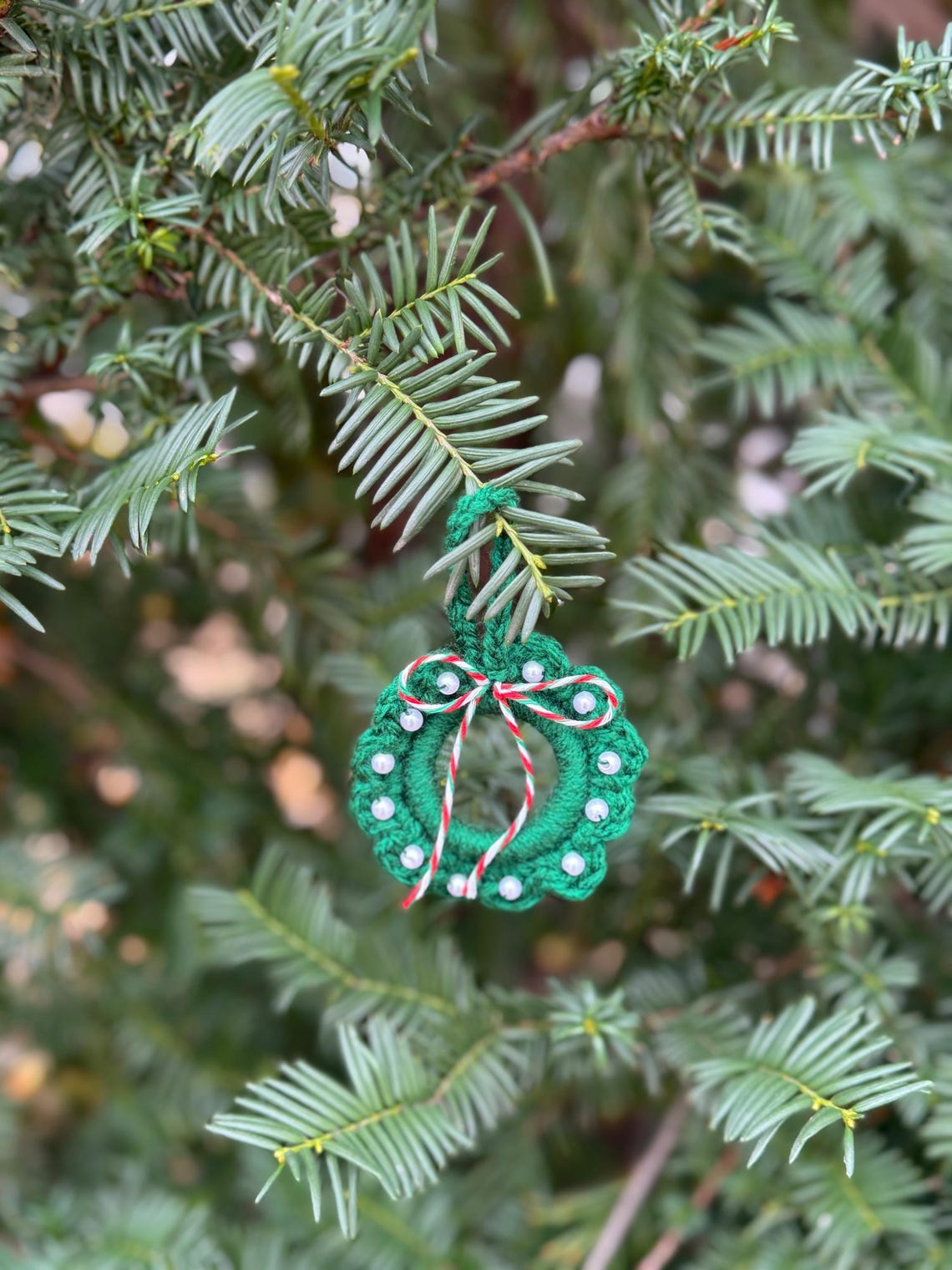 Handmade Mini Crochet Christmas Wreath Ornament Pearls- Christmas ...