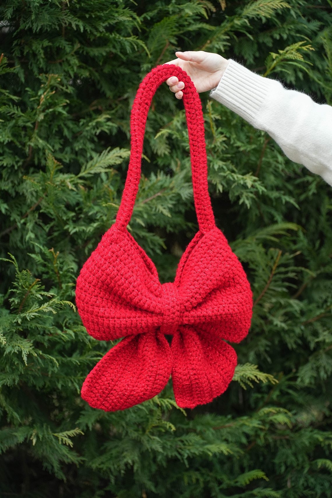 Red Crochet Bow Bag Coquette Shoulder Bag, Girl Bow Bag, Crochet ...