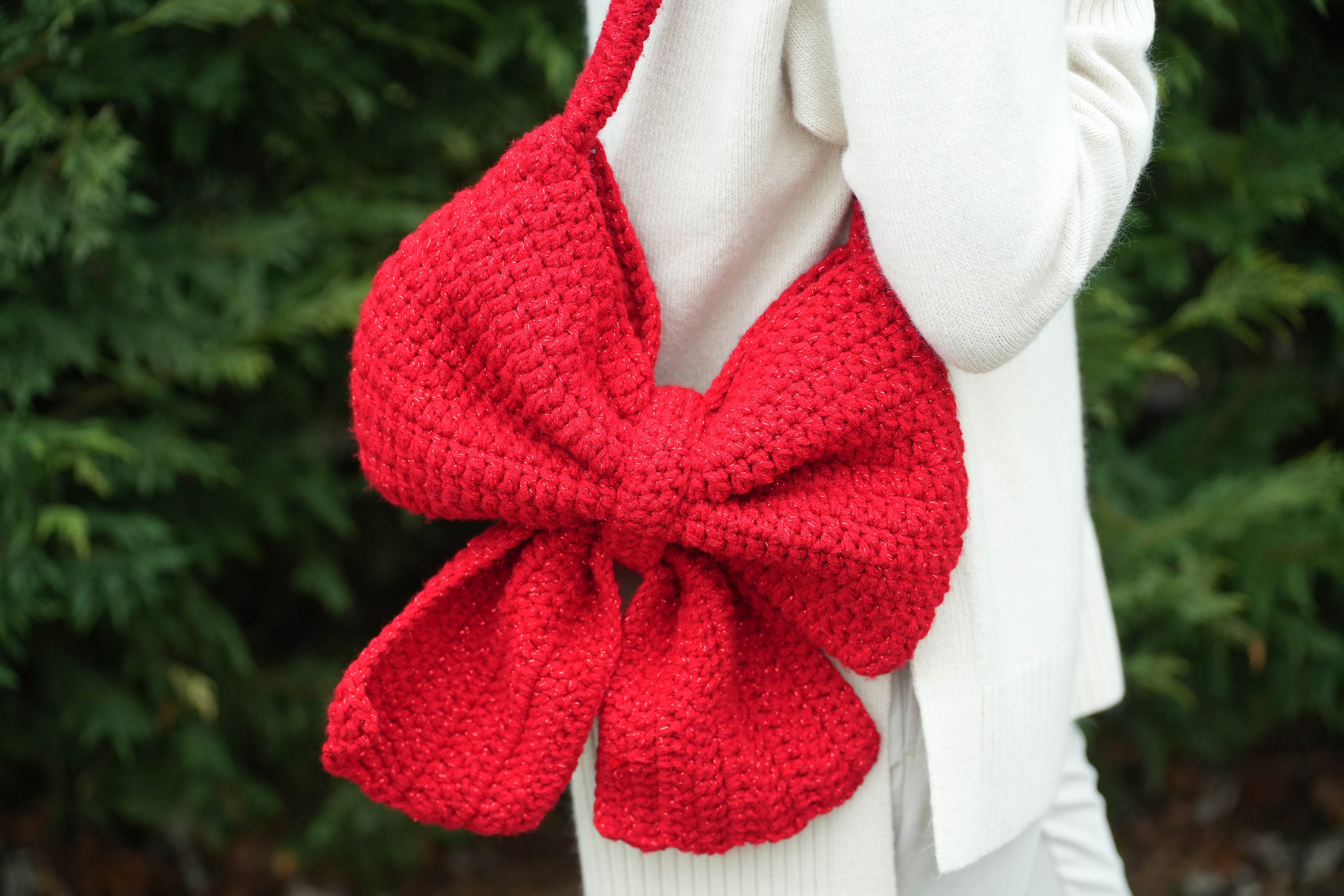 Red Crochet Bow Bag Coquette Shoulder Bag, Red Bow Bag, Crochet ...