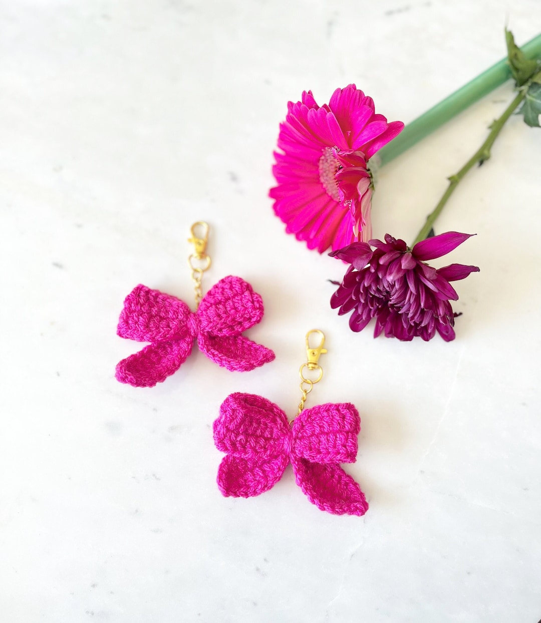 Pink Crochet Coquette Bow Keychain - Bow Keychain, Gold Keychain ...