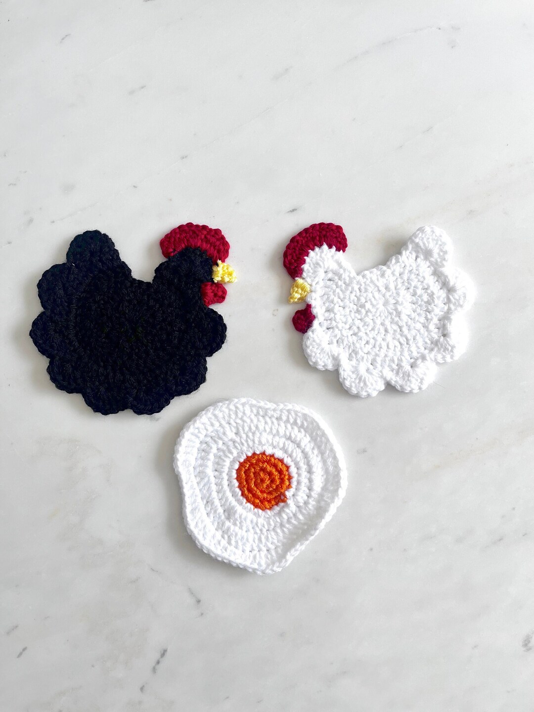 Handmade Chicken Crochet Coaster Set Crochet Coasters, Mother's Day ...