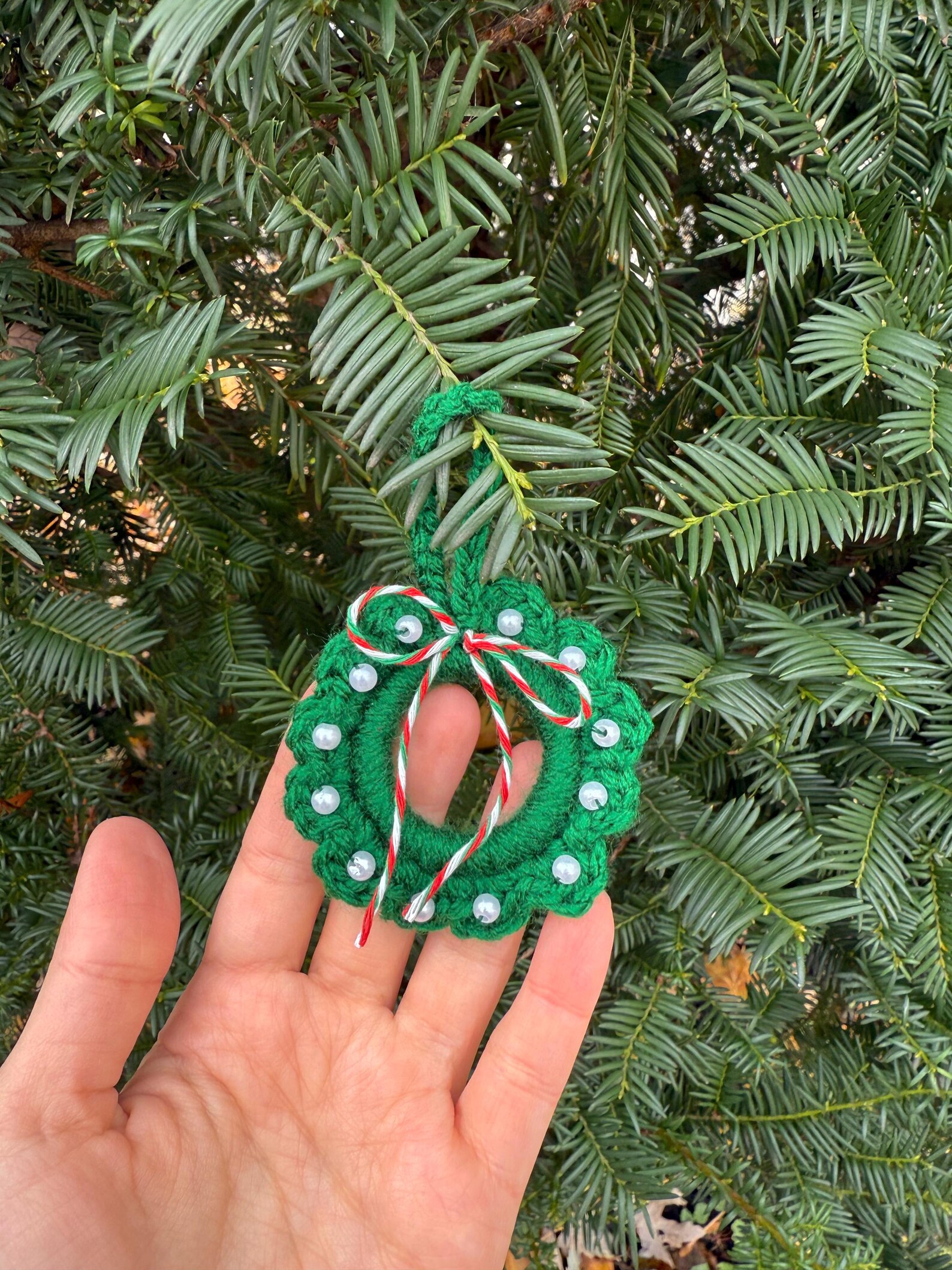 Handmade Mini Crochet Christmas Wreath Ornament Pearls- Christmas ...