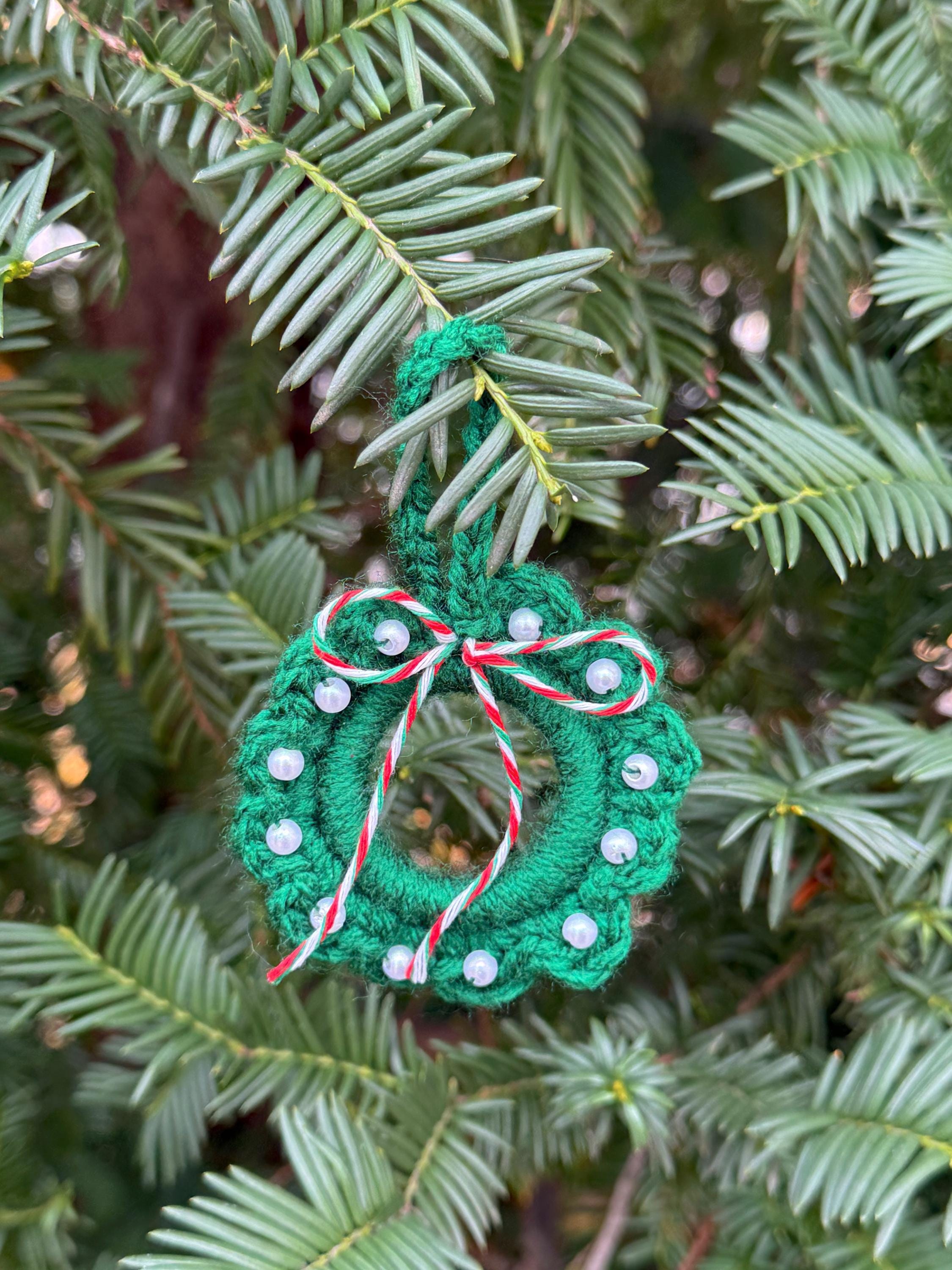 Handmade Mini Crochet Christmas Wreath Ornament Pearls- Christmas ...