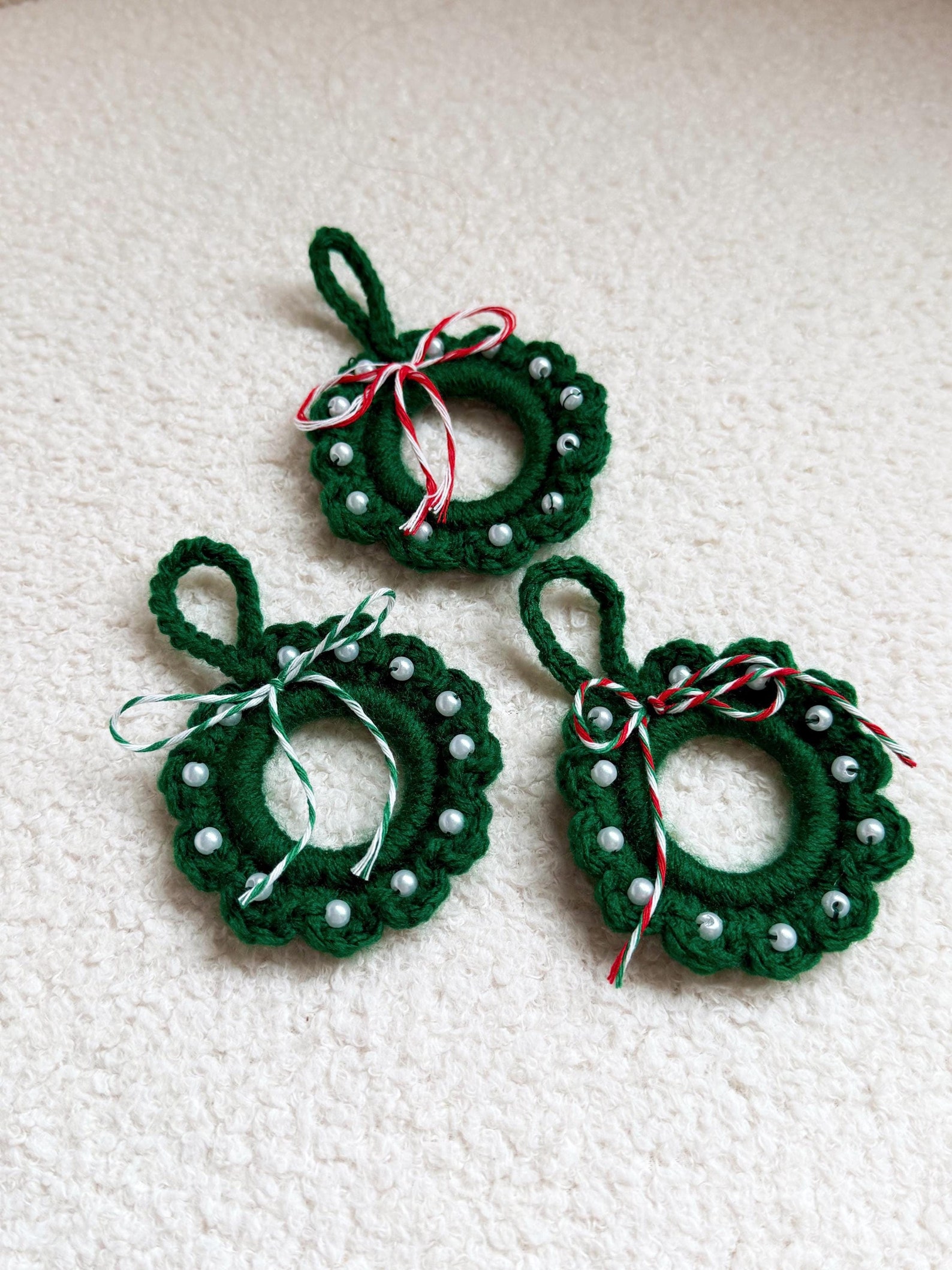 Handmade Mini Crochet Christmas Wreath Ornament Pearls- Christmas ...