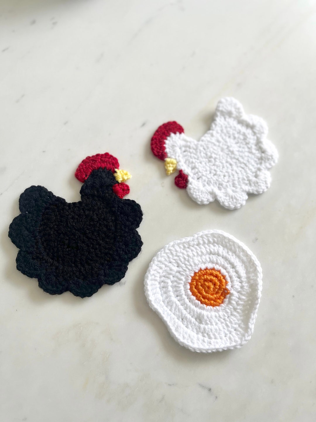 Handmade Chicken Crochet Coaster Set - Crochet Coasters, Mother's Day ...