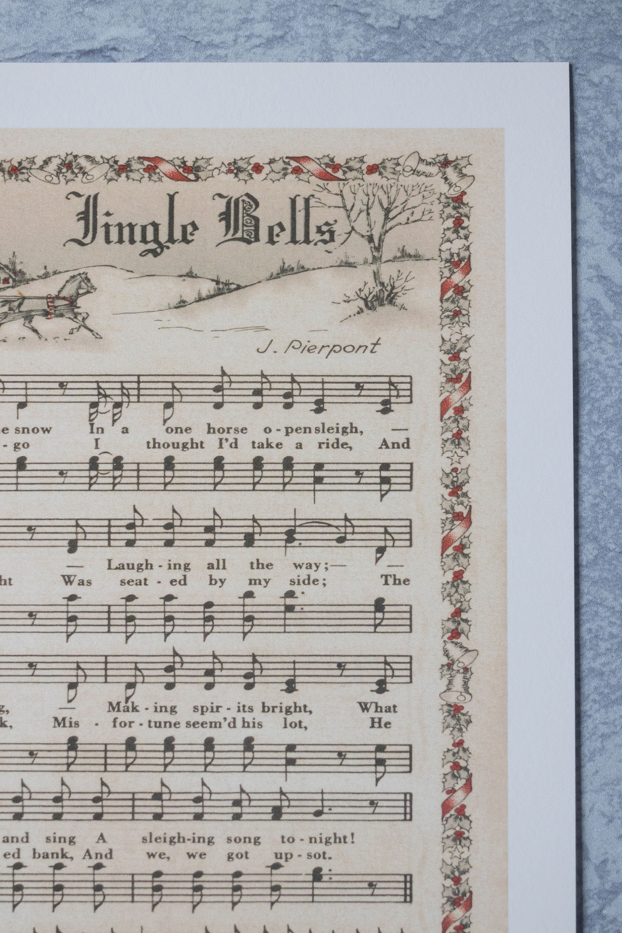 Jingle Bells Color Illustrated 8x10 Sheet Music Print Christmas Wall ...