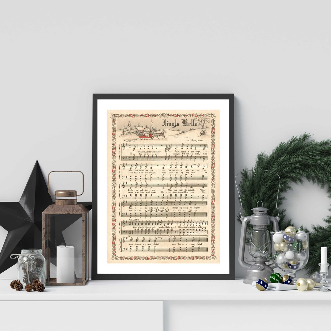 Jingle Bells Color Illustrated 8x10 Sheet Music Print Christmas Wall ...