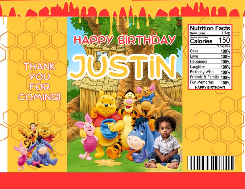 Winnie the Pooh Inspired Digital Party Favor Template - Etsy