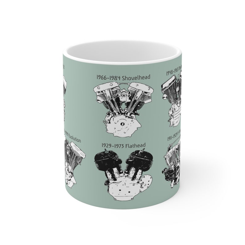 Nine Types of Harley Twin Motorcycle Engine Images on a 11oz White Mug ...