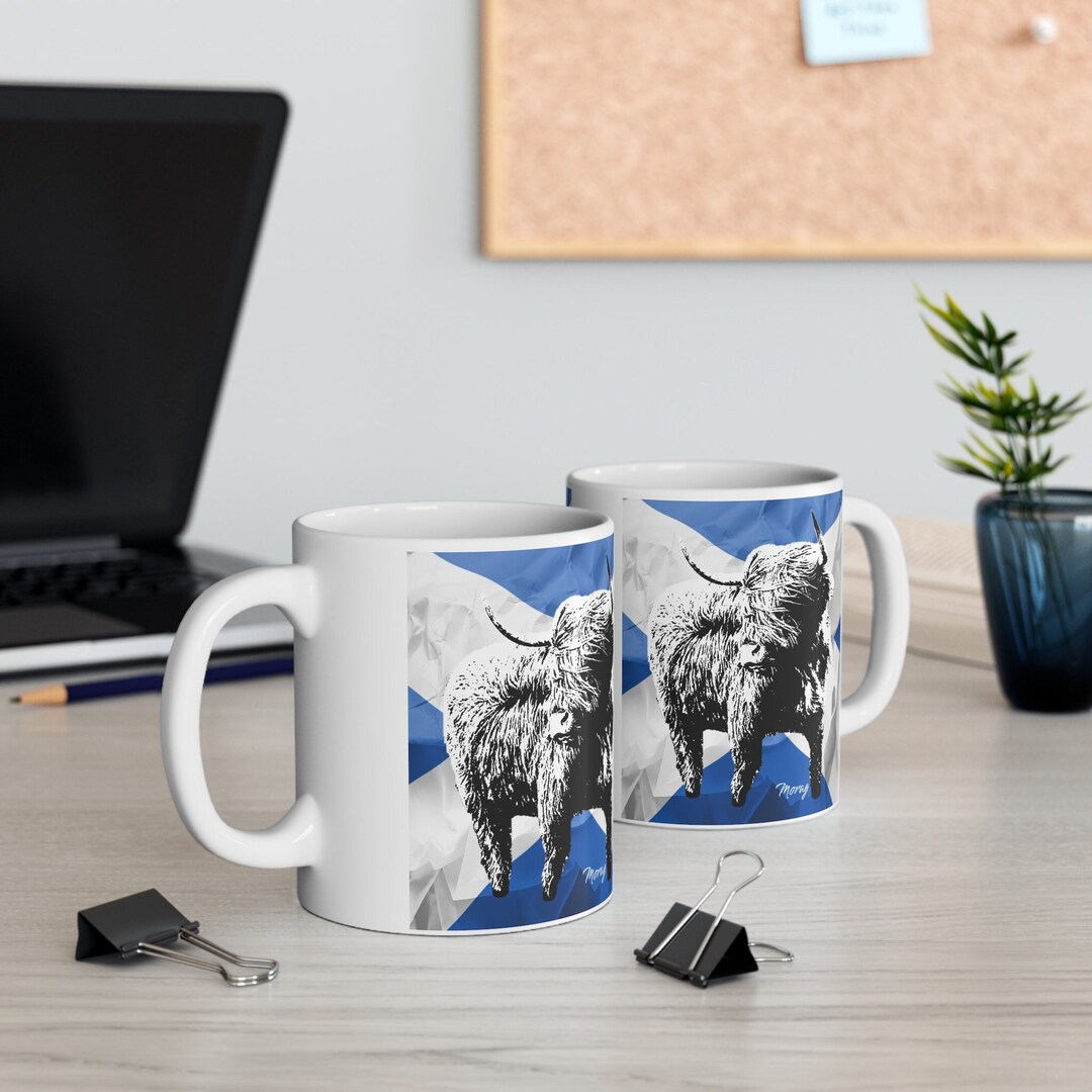 MUG Highland Cow - Morag, With Scottish Saltire Background Design Ideal ...