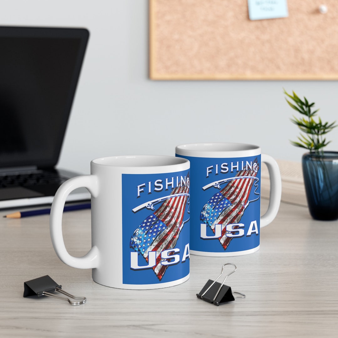 Fishing USA Design 3 (flag With Fishing Rod) Mug, Ideal Gift for Fish ...