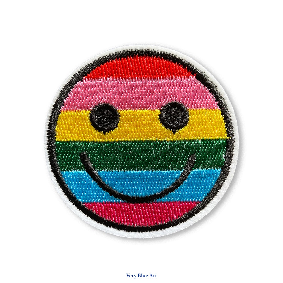 Rainbow Smiling Face Emoji Iron on Patches, Emoji Patches, Cool Patches ...