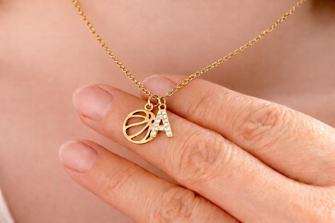 Personalized Sports Necklace Custom Basketball Necklace CZ Initial ...