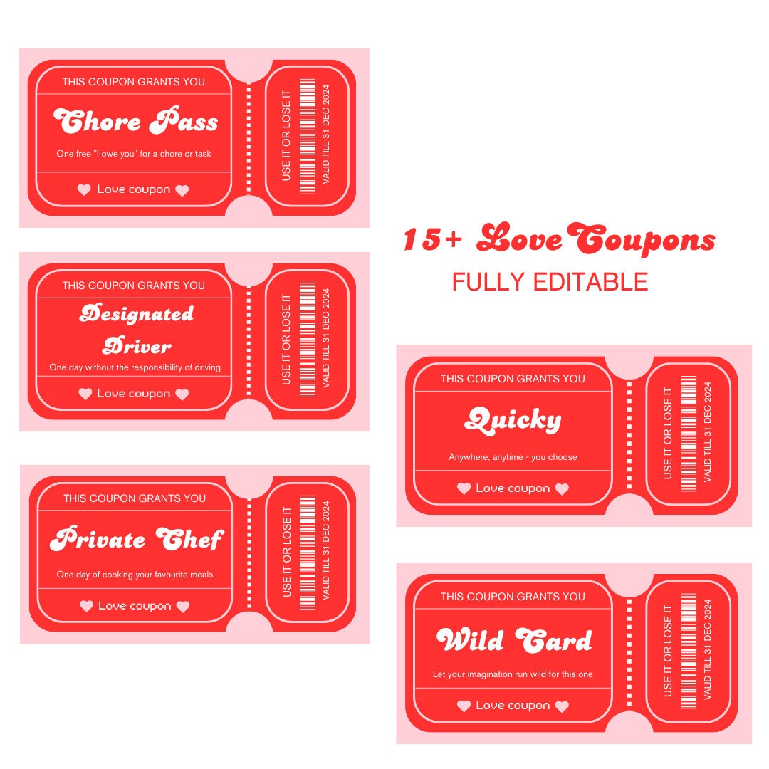 Love Coupon Book Printable Editable Love Coupons Couple Coupons ...