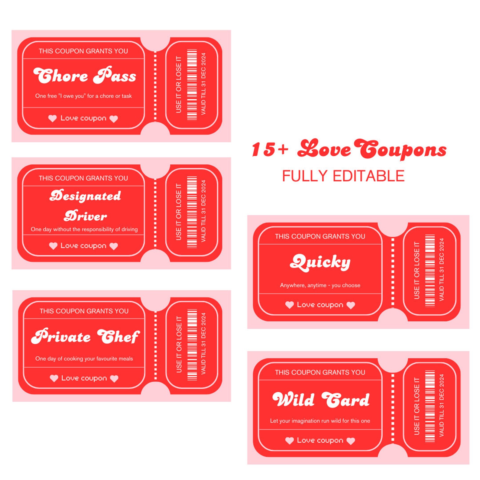 Love Coupon Book Printable Editable Love Coupons Couple Coupons ...