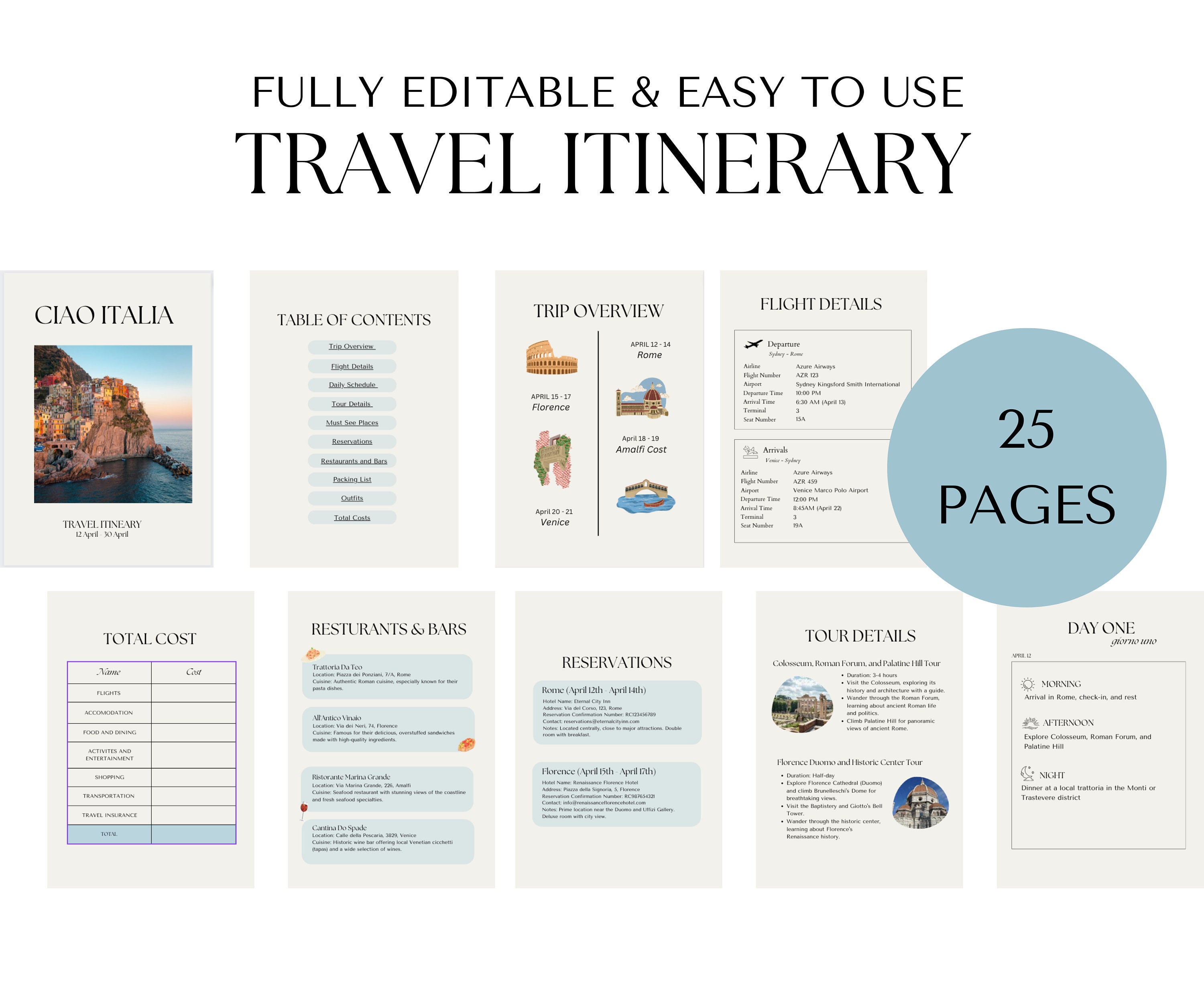 Digital Italy Travel Planner | Editable Planner | Customize in Canva ...