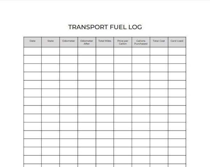 Fuel Log Sheet for Business, Transportation, or Cargo Vehicles to Keep ...