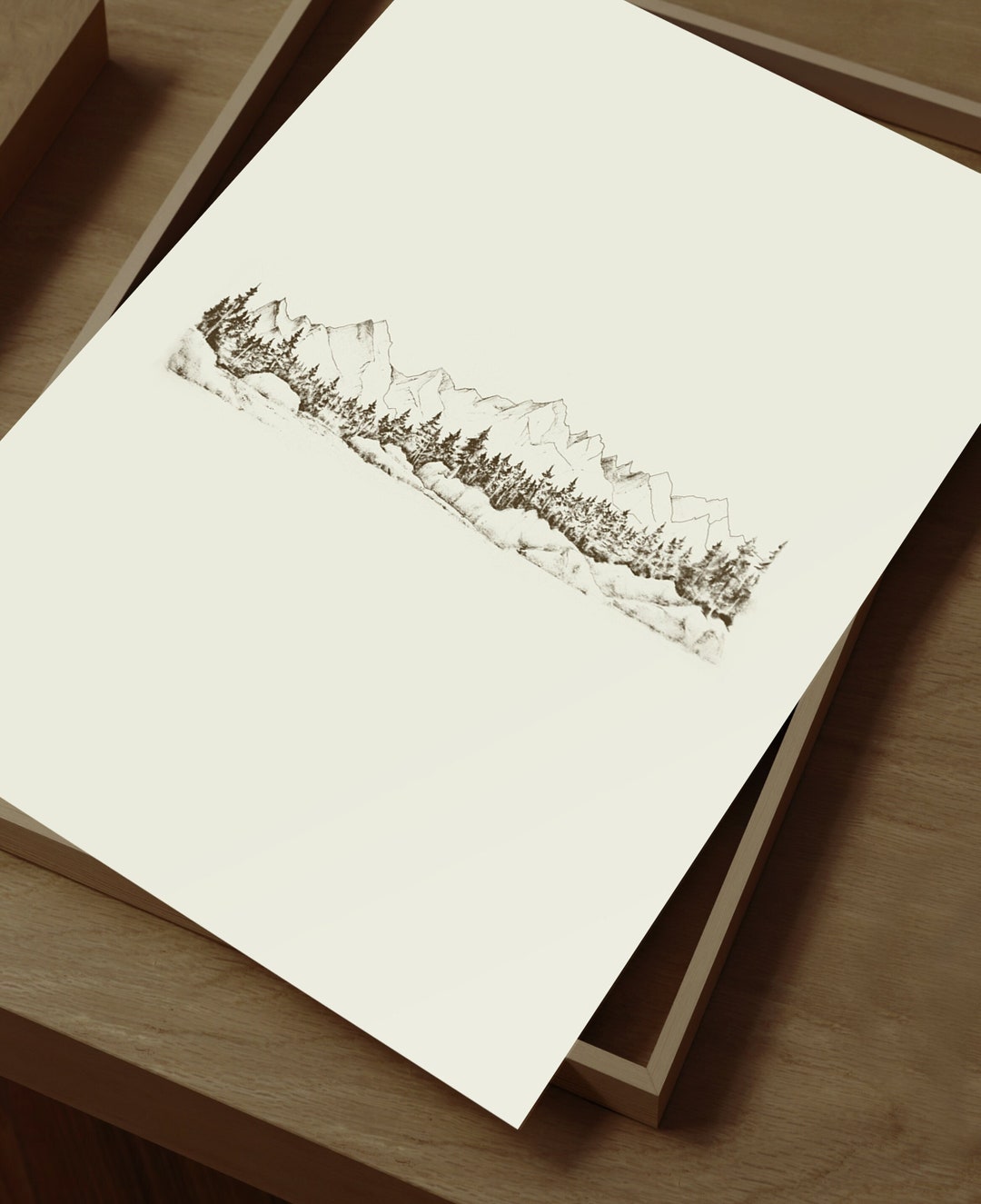 Digital Print. Simple Sketch, Pencil Free Hand Drawing. Mountain ...
