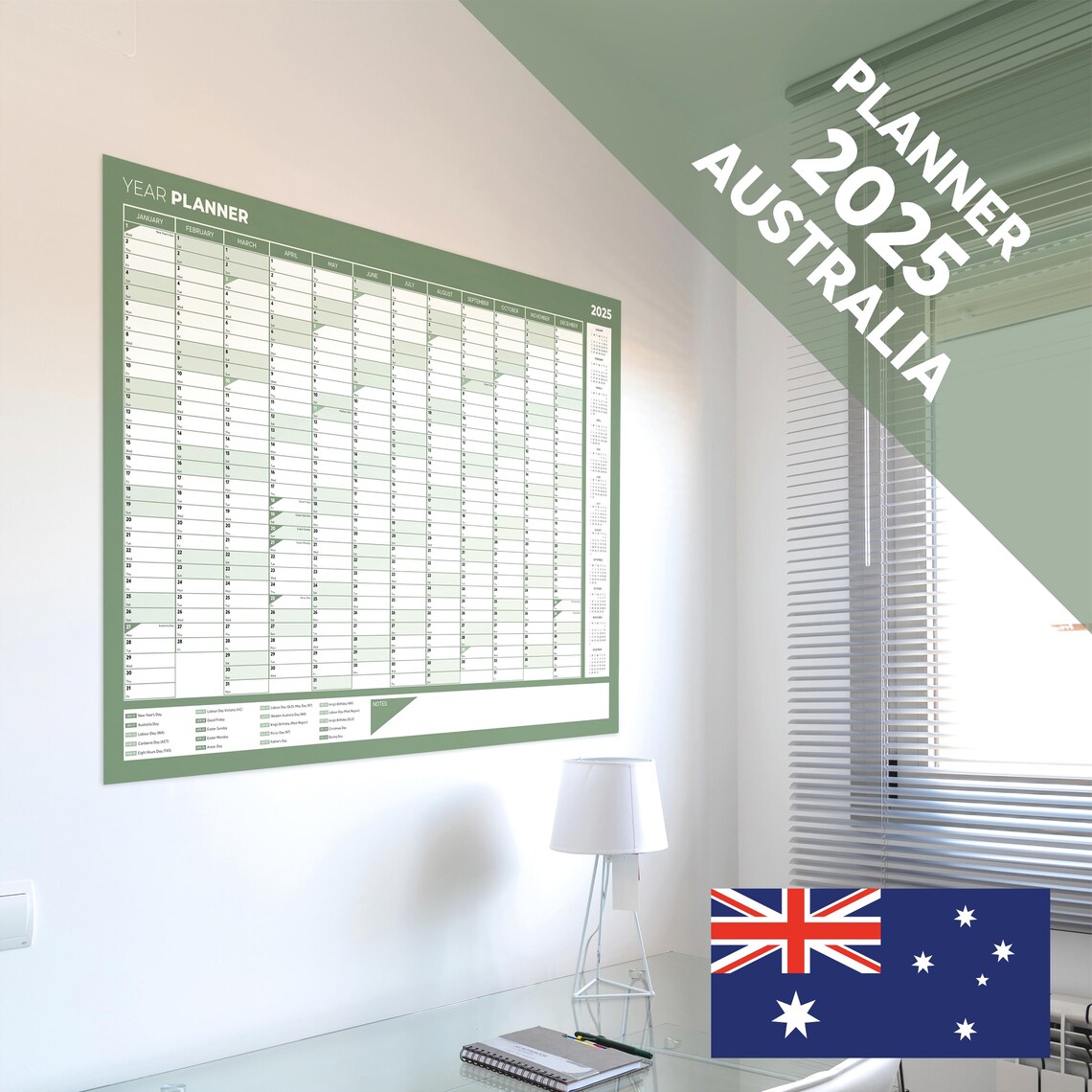 Australia 2025 Large Wall Planner. Sage Green Wall Planner 2025 ...