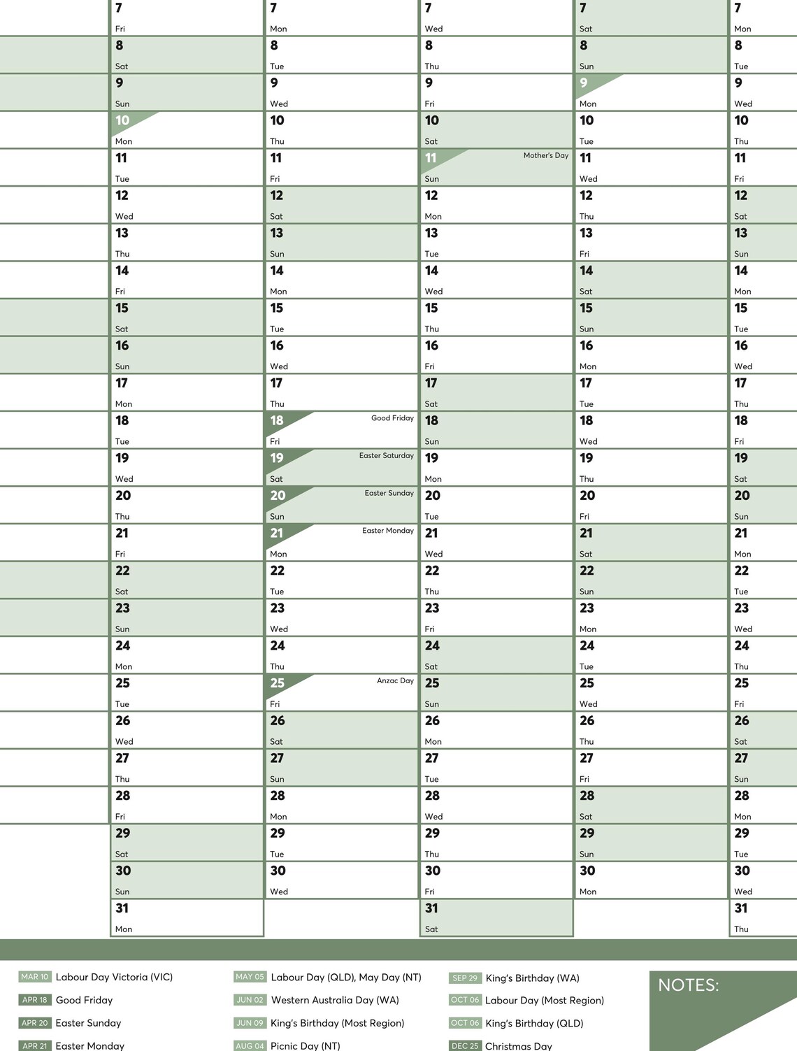 Australia 2025 Large Wall Planner. Sage Green Wall Planner 2025 ...