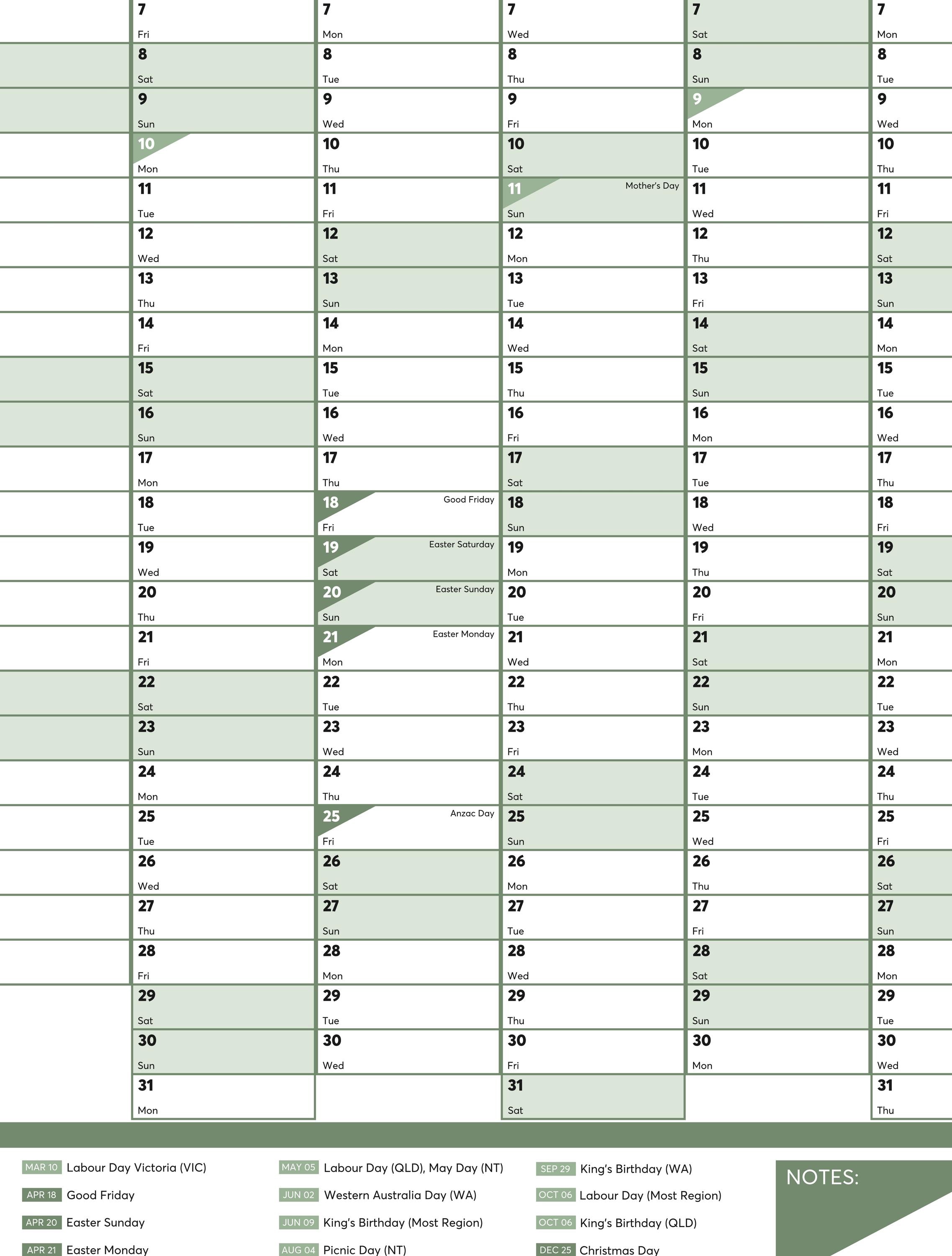 Australia 2025 Large Wall Planner. Sage Green Wall Planner 2025 ...