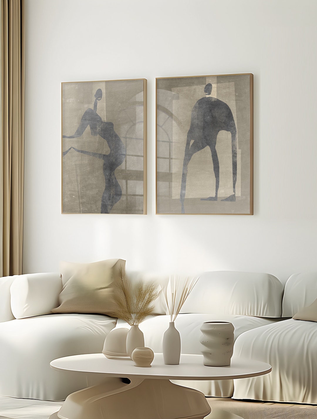 Set of Two Prints. Abstract Human Figures. Neutral Man and Woman Art ...