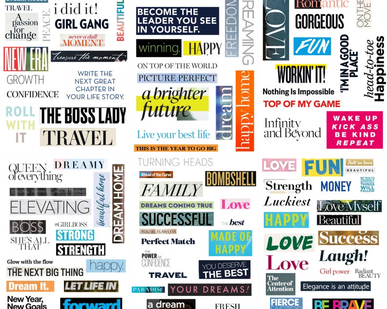 100 Real Magazine Words Cutouts | Printable Vision Board Words | Vision ...