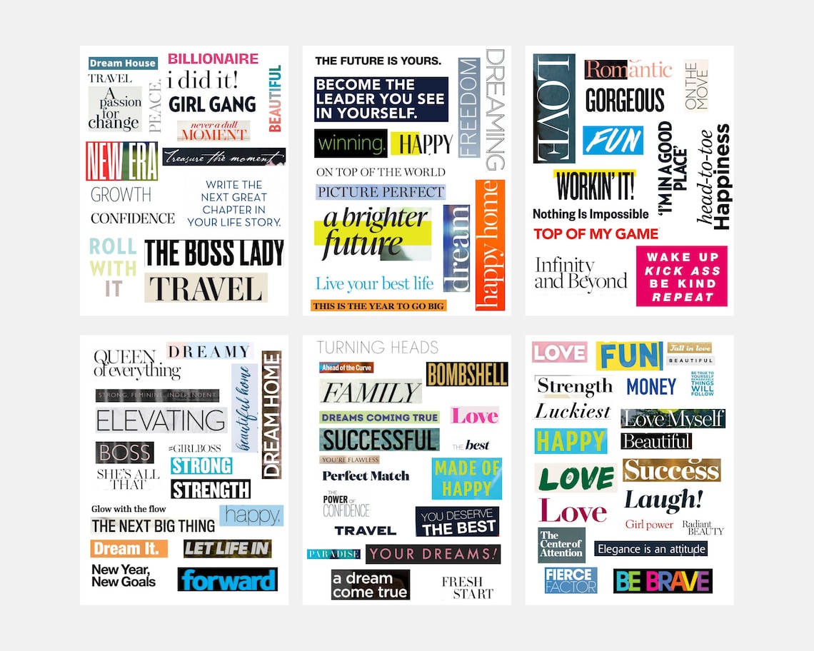 100 Real Magazine Words Cutouts | Printable Vision Board Words | Vision ...