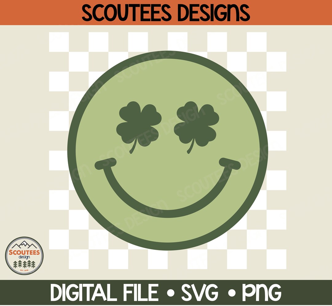 St. Patricks Day Retro Clover Smiley SVG PNG, Retro Checkered, Smiley ...