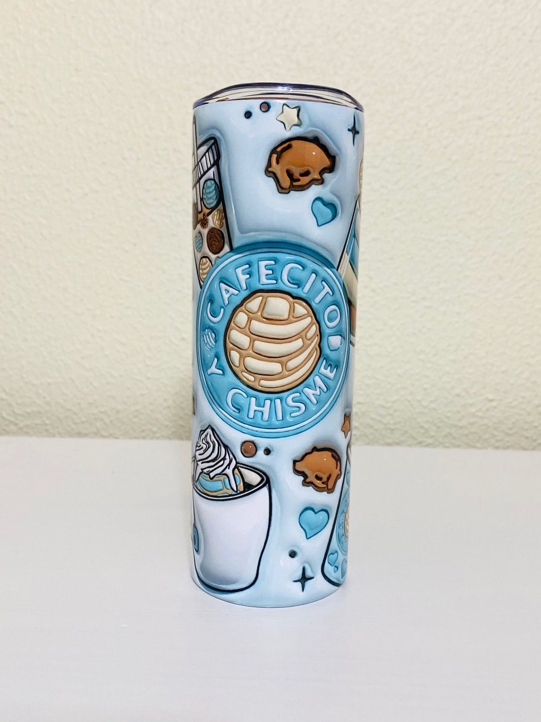 Cafecito Y Chisme Tumbler | Baby Blue Conchas Design (20oz) - Etsy