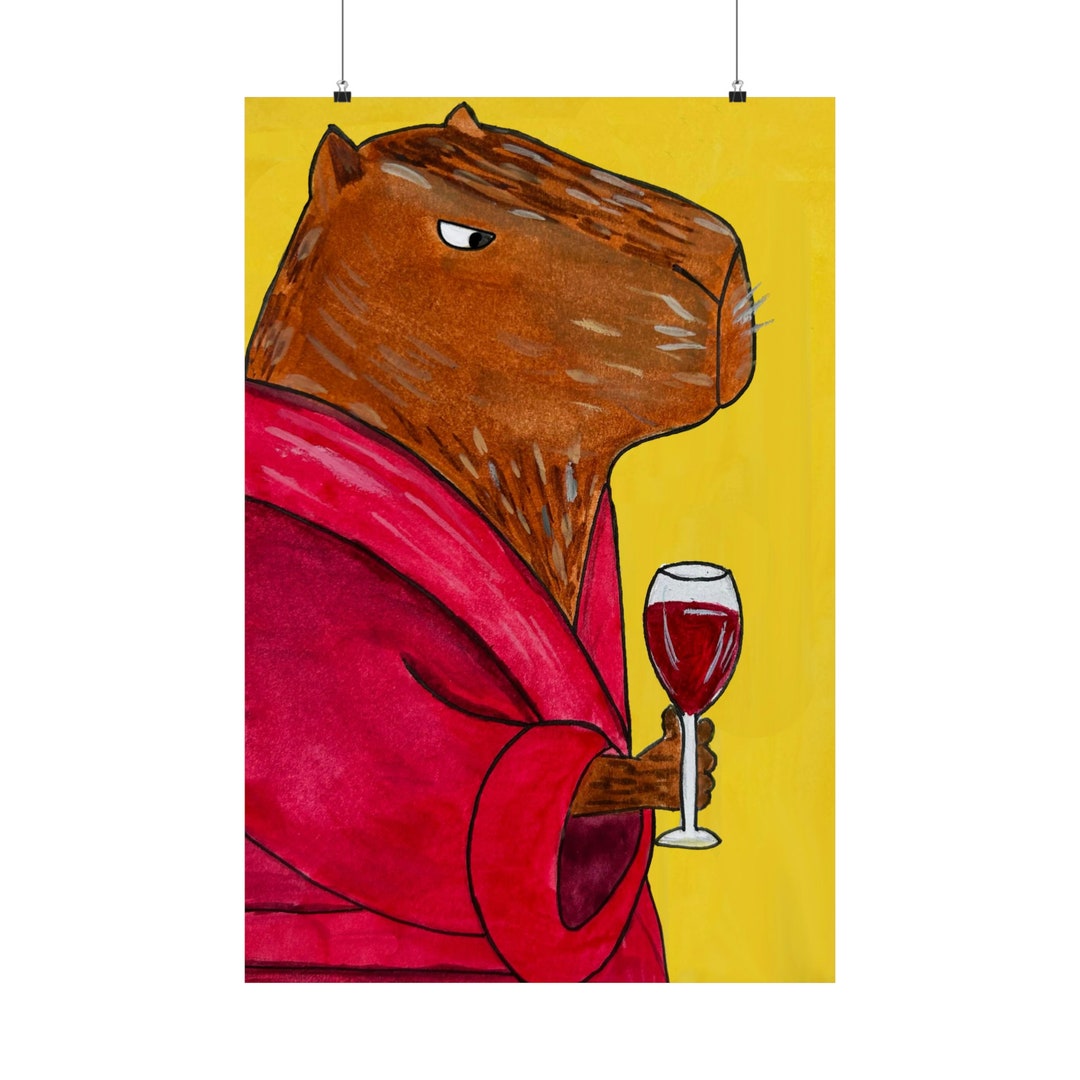 Capybara Drinking Wine in Red Robe Print - Etsy
