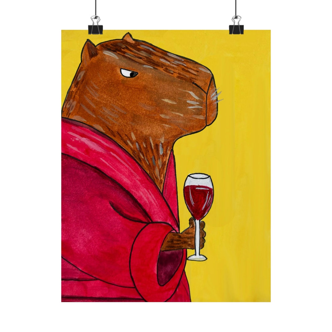 Capybara Drinking Wine in Red Robe - Print - Etsy