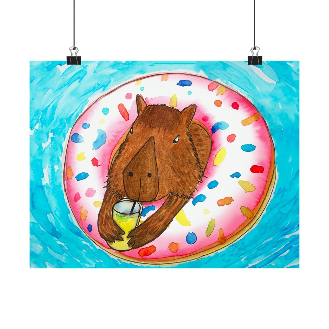 Capybara Floating on Inflatable - Print - Etsy