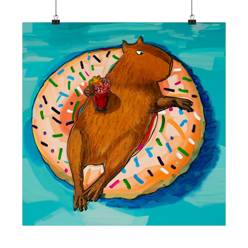 Capybara Relaxing in Pool - Print - Etsy