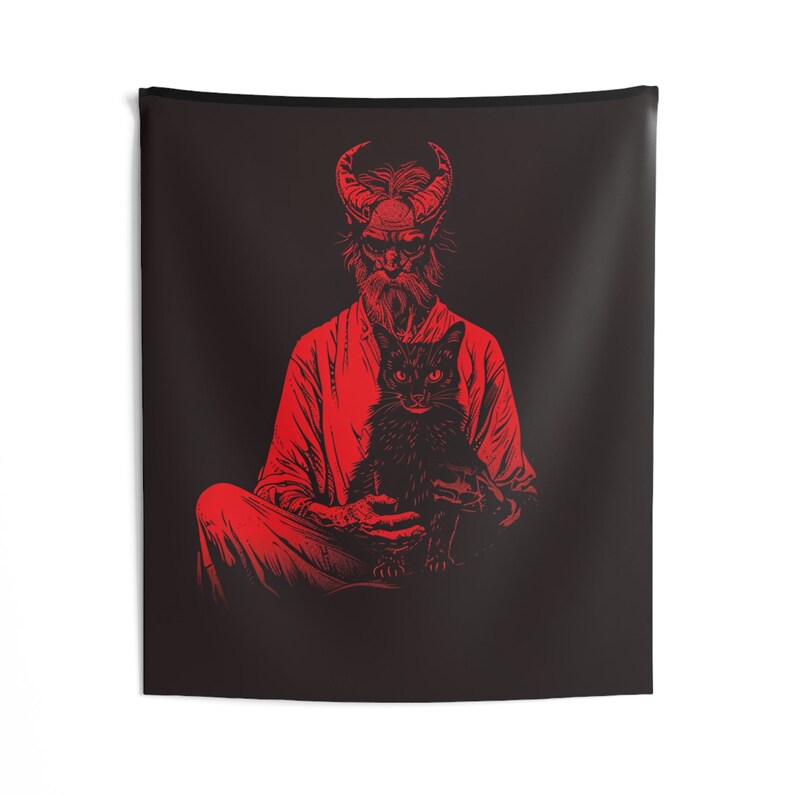 Dark Gothic Art Tapestry | Demonic Cat Print | Eerie Wall Decor ...