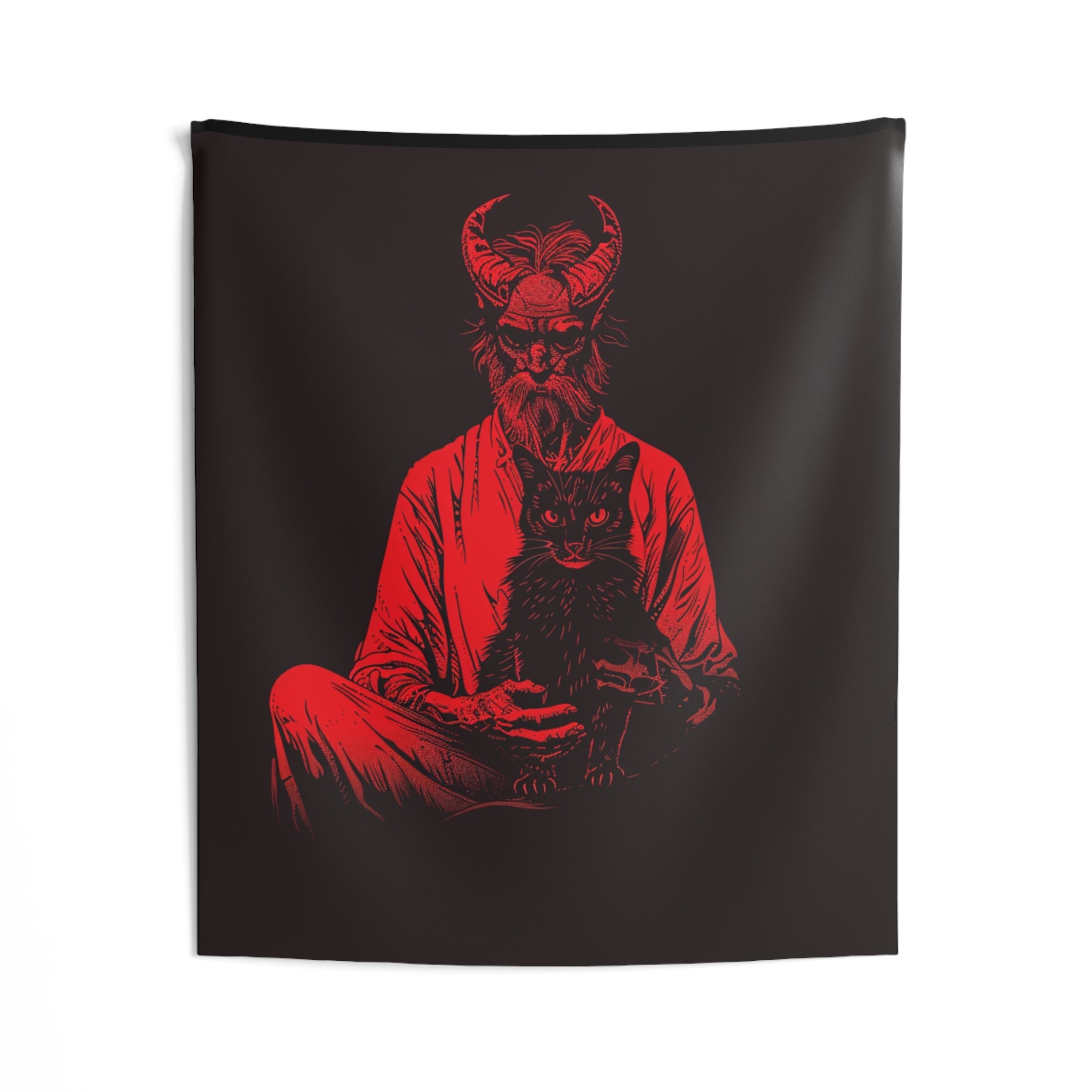 Dark Gothic Tapestry | Demonic Cat Wall Hanging - Etsy