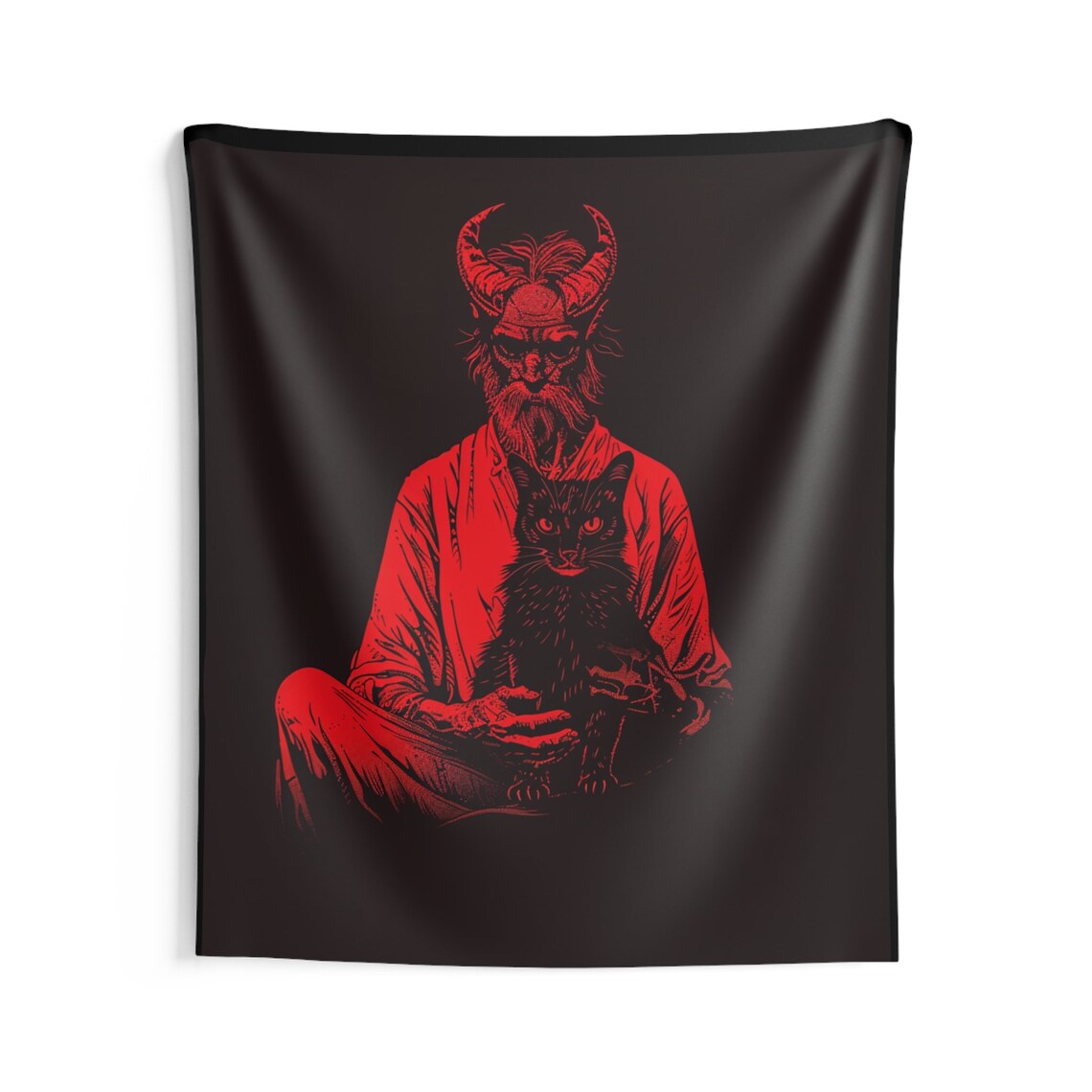 Dark Gothic Art Tapestry | Demonic Cat Print | Eerie Wall Decor ...