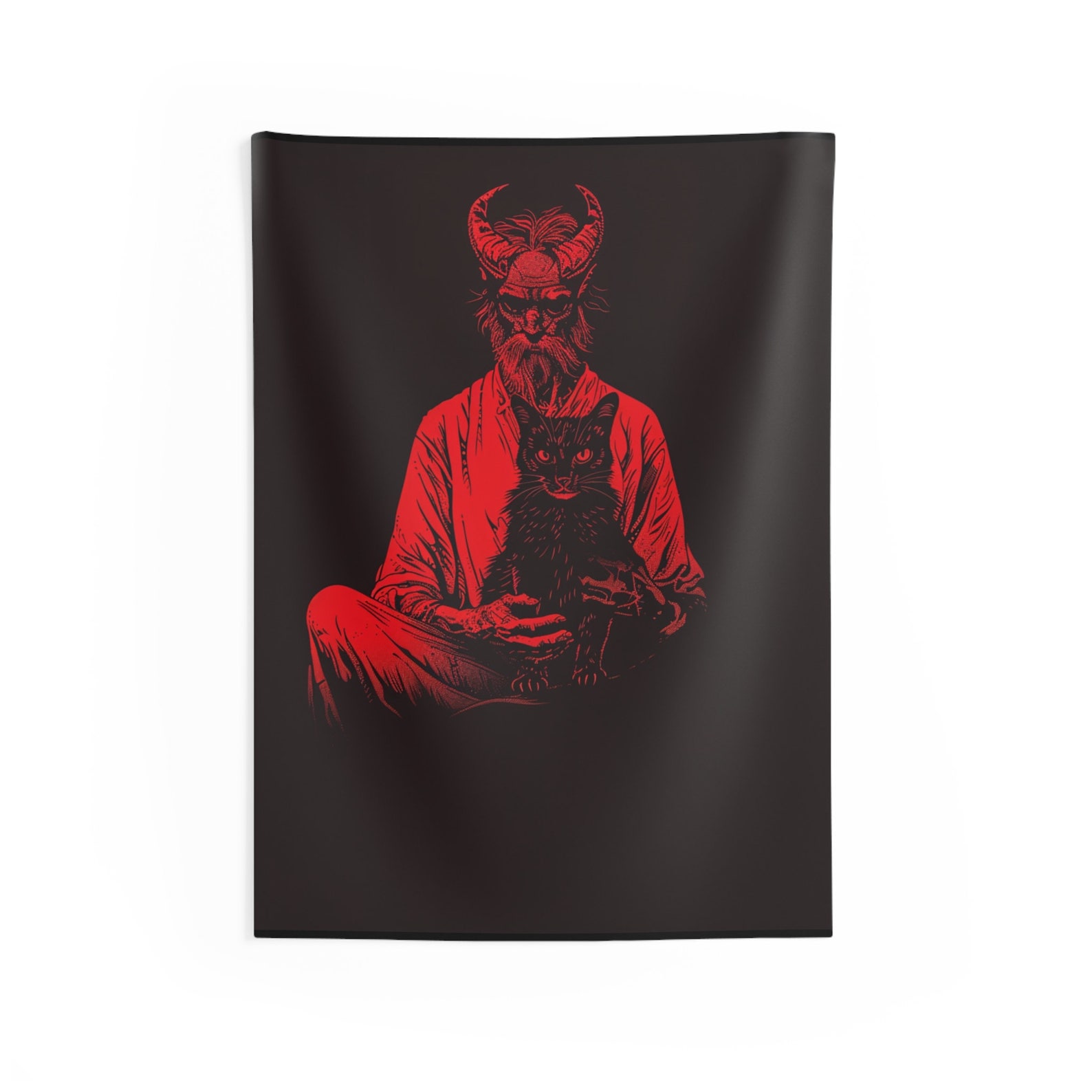 Dark Gothic Art Tapestry | Demonic Cat Print | Eerie Wall Decor ...