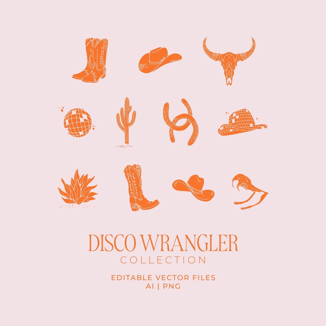 Disco Cowgirl Cowboy Party Illustrations - Western Cowboy Disco ...