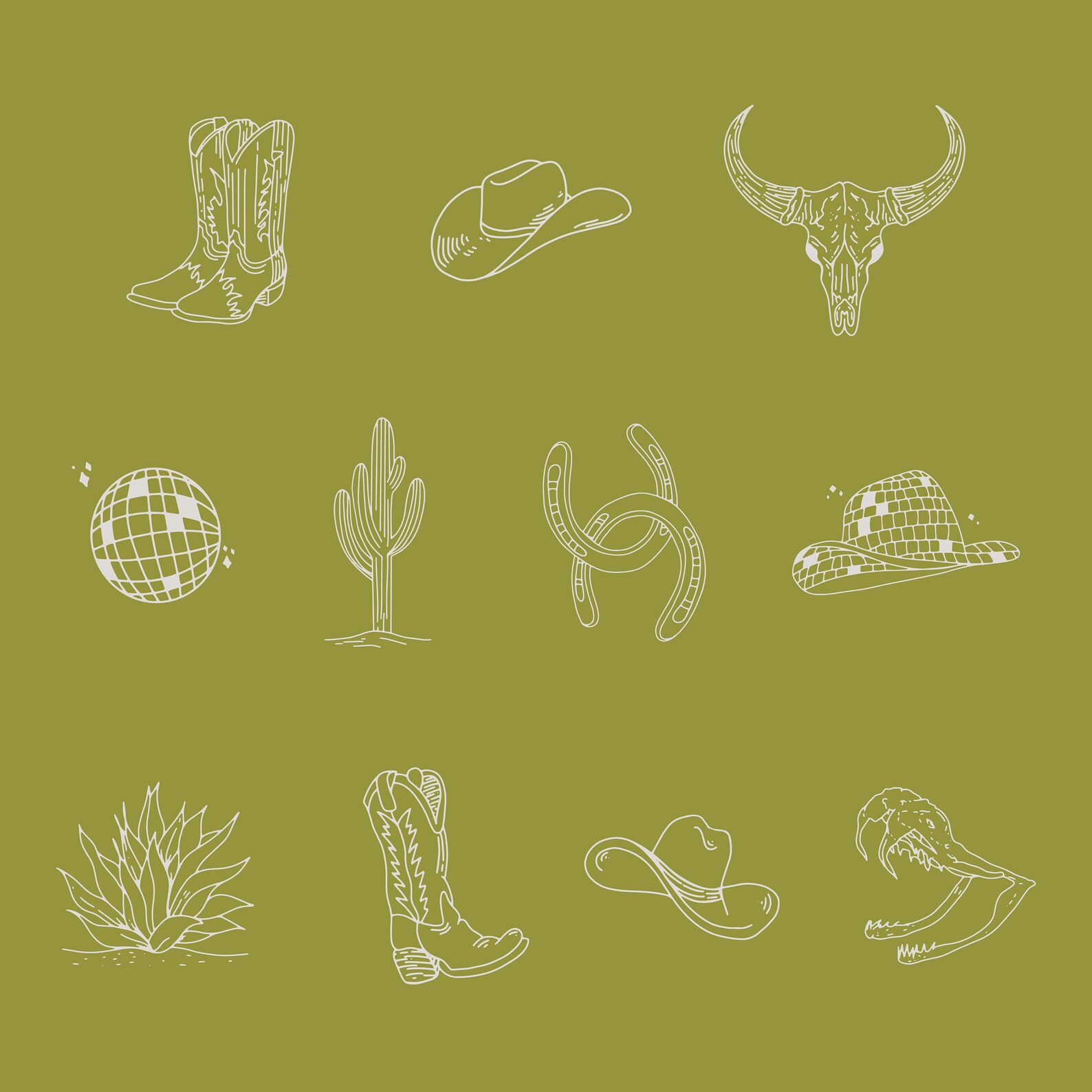Disco Cowgirl Cowboy Party Illustrations - Western Cowboy Disco ...