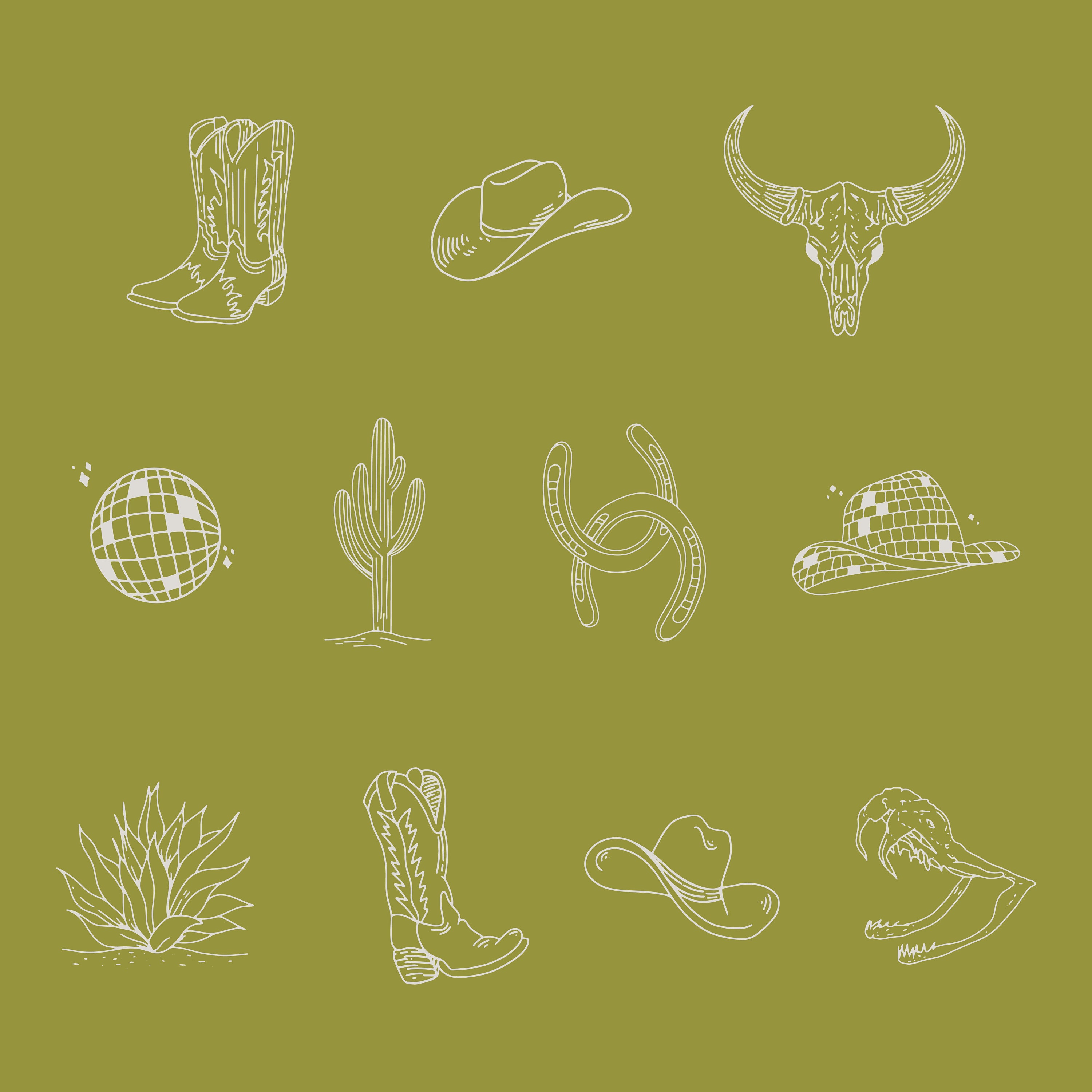 Disco Cowgirl Cowboy Party Illustrations - Western Cowboy Disco ...