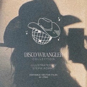 Disco Cowgirl Cowboy Party Illustrations - Western Cowboy Disco ...