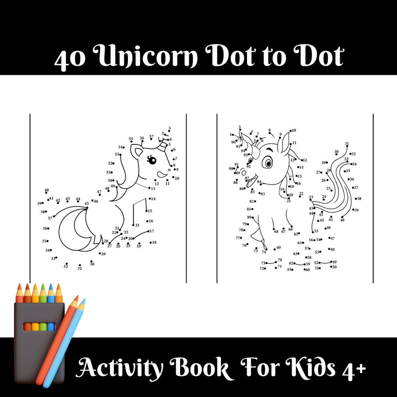 40 Unicorn Dot to Dot Activity Worksheets, Girls, Boys, Digital ...