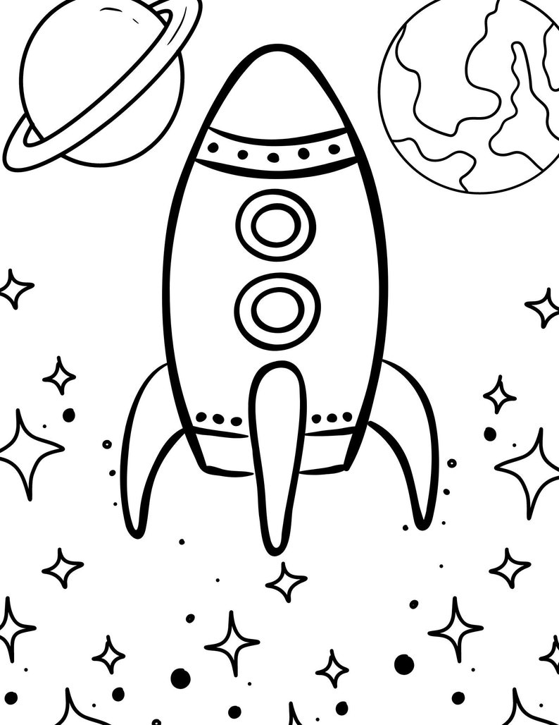 Rocket Ship Coloring Page | Outer Space Printable Activity for Kids ...